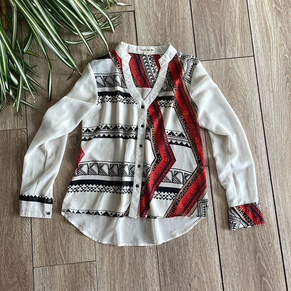 Double Zero | Tops | Geometric Sheer Long Sleeve Button Down | Poshmark